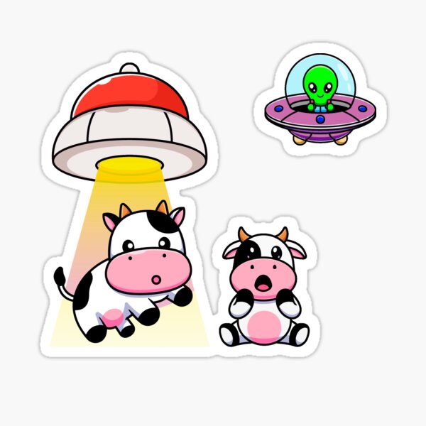 "Alien Taking Cow" Sticker by myfavoritepet | Redbubble