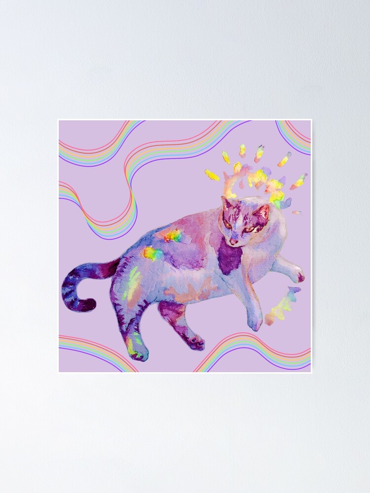 "Soft Pastel Watercolor Rainbow Kitty Cat" Poster for Sale by ...