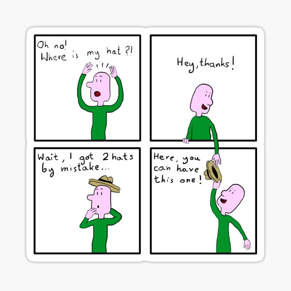 "Two hats funny cartoon comic strip" Sticker for Sale by jlfsinc ...