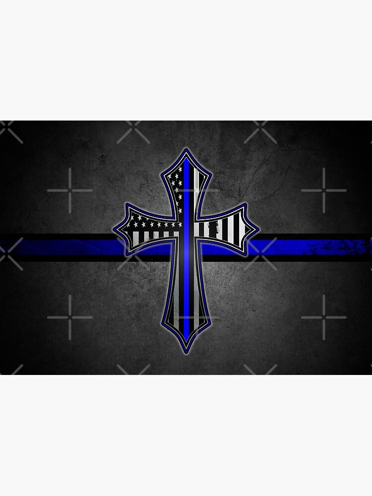 "Thin Blue Line American Flag Cross" Poster for Sale by artistwill ...