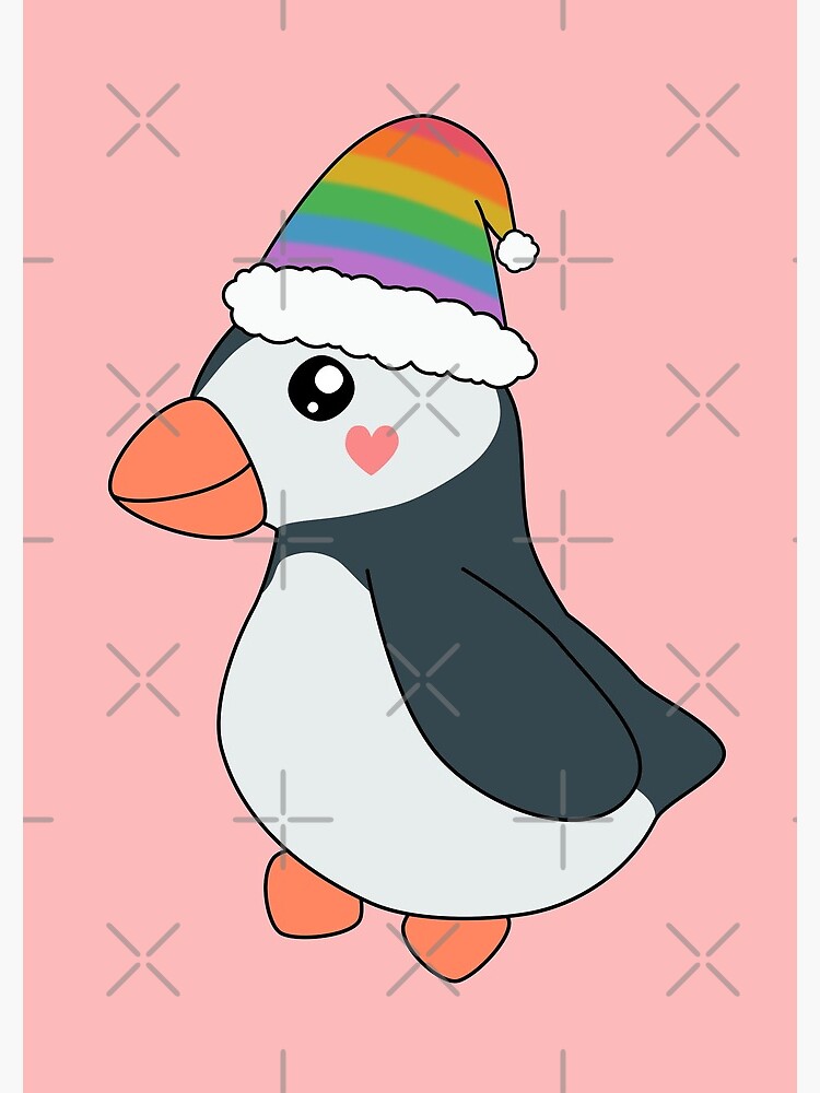 "Kawaii Puffin LGBTQIA Rainbow Pride Flag Santa Hat" Spiral Notebook ...