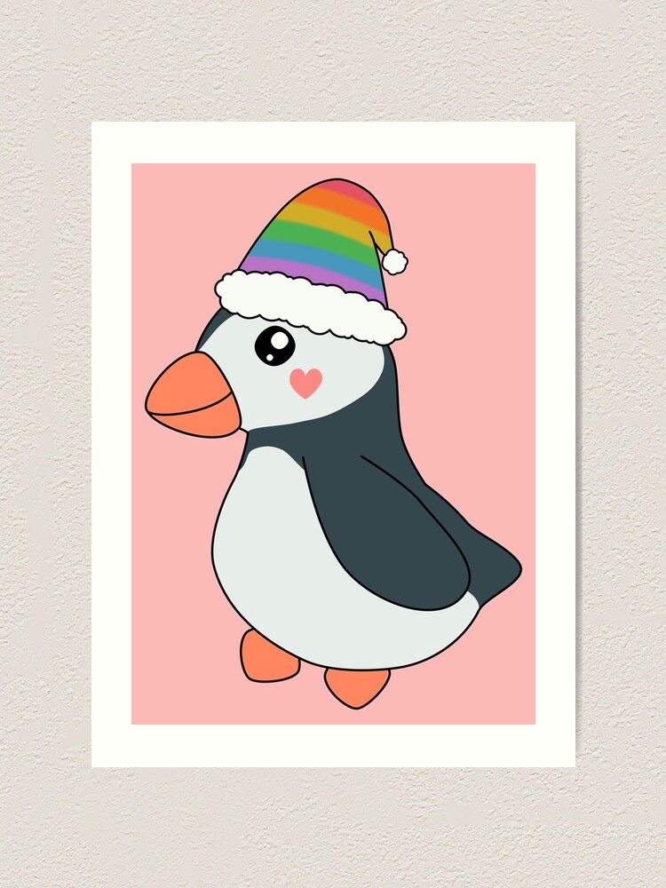 "Kawaii Puffin LGBTQIA Rainbow Pride Flag Santa Hat" Art Print for Sale ...
