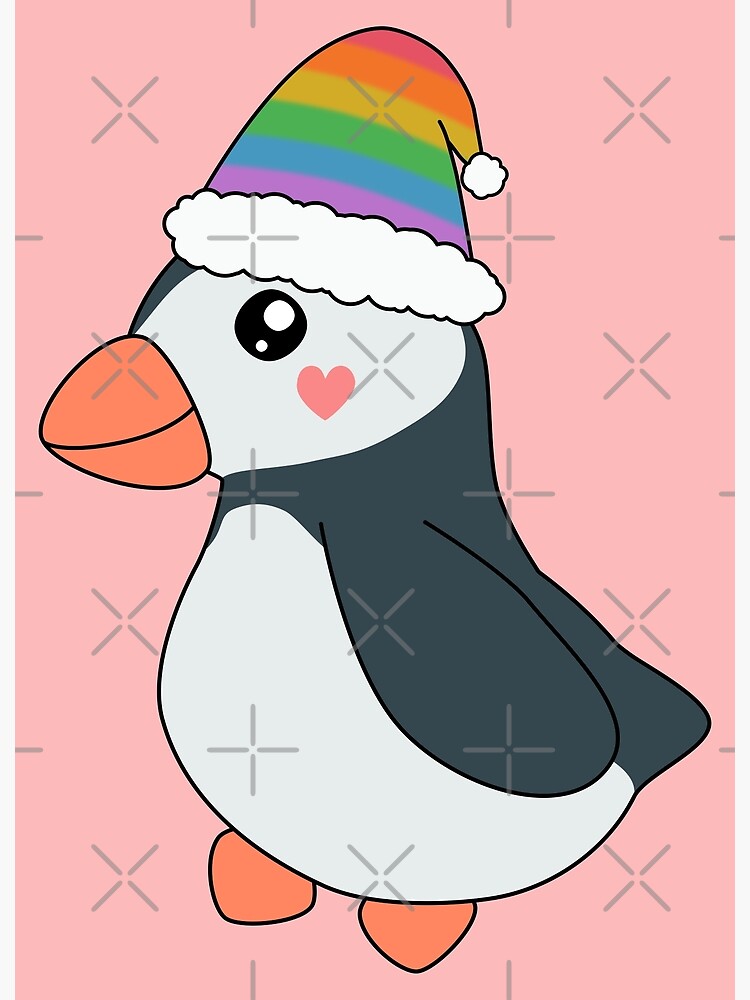 "Kawaii Puffin LGBTQIA Rainbow Pride Flag Santa Hat" Photographic Print ...