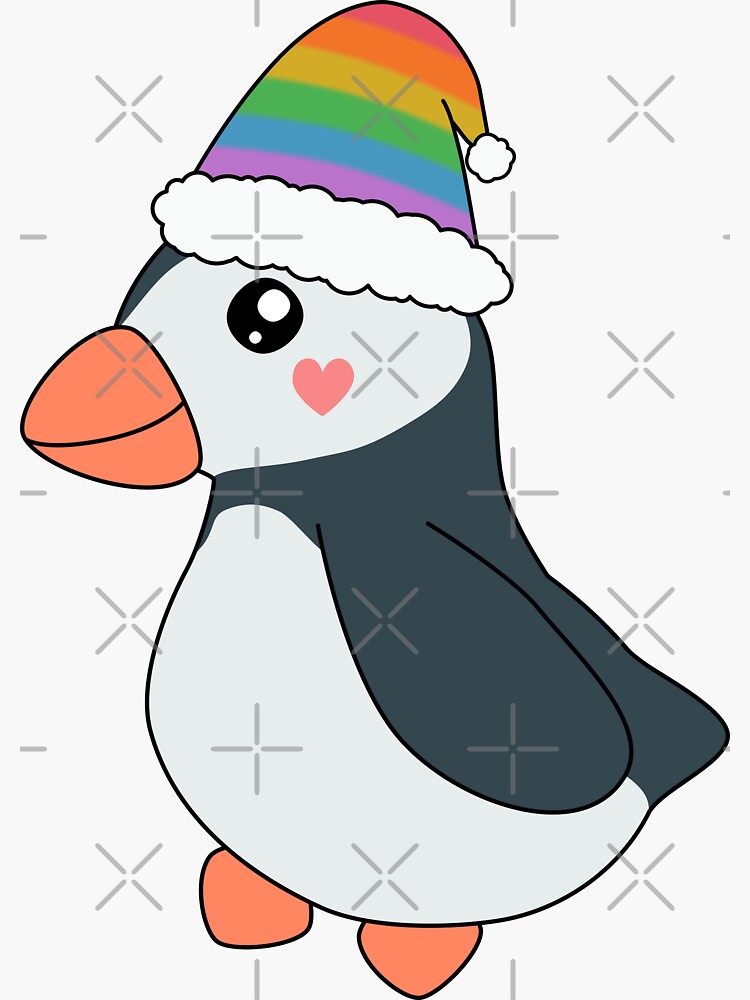 "Kawaii Puffin LGBTQIA Rainbow Pride Flag Santa Hat" Sticker for Sale ...