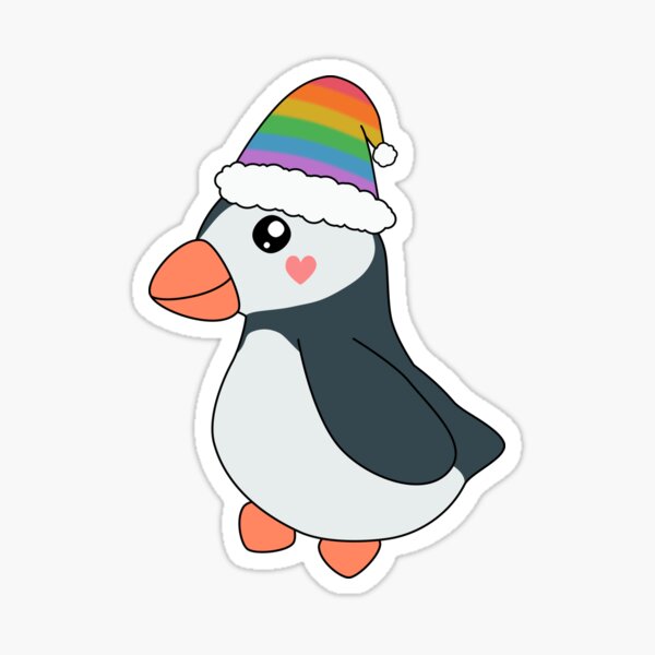 "Kawaii Puffin LGBTQIA Rainbow Pride Flag Santa Hat" Sticker for Sale ...
