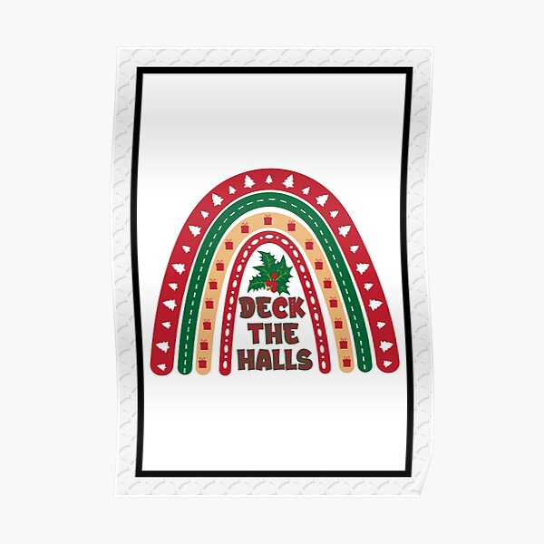 "Deck The Halls Christmas Rainbow Pattern With White/Transparent ...