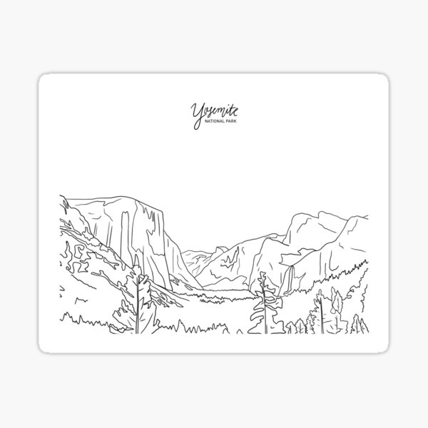 "Yosemite National Park Line Drawing" Sticker for Sale by BriBiss22 ...