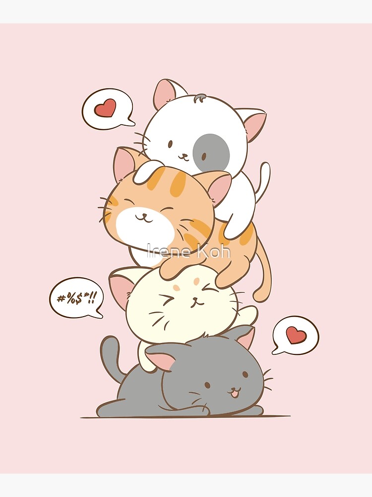 "Meowtain Cute Kawaii Cat Stack Anime Japanese Harajuku Pastel ...