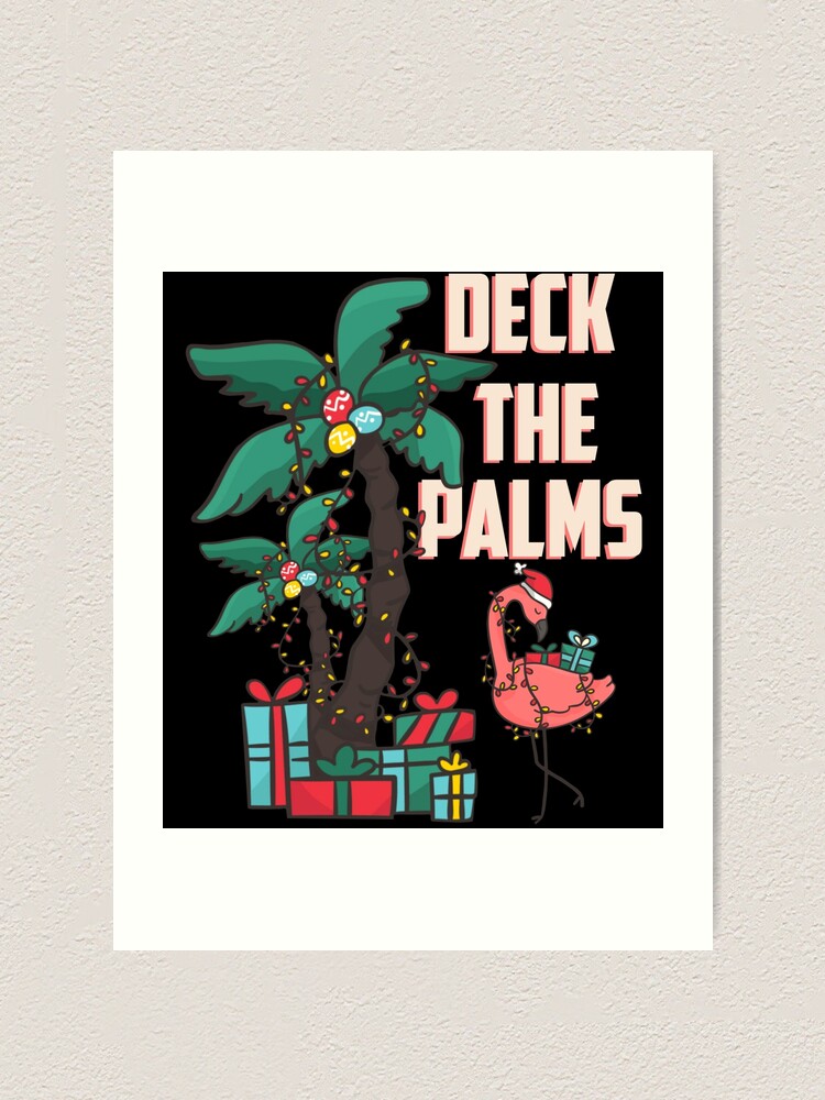 "Deck The Palms Tropical Flamingo Christmas Palm Tree Lights" Art Print ...