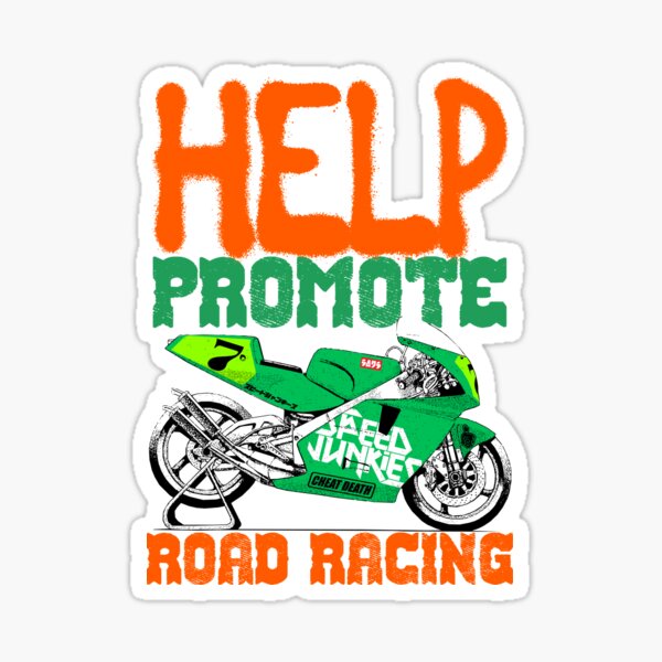 "Help Promote Road Racing " Sticker for Sale by Speedjunkies | Redbubble