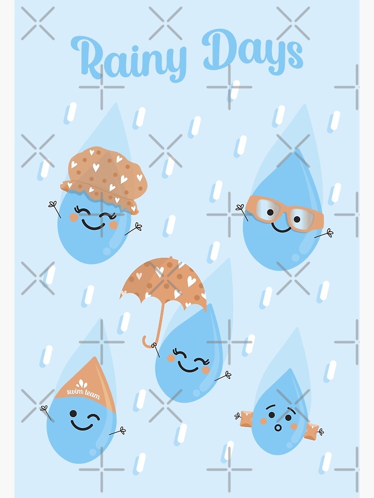 "Rainy Days - Cute Rain Droplets" Poster for Sale by VicEllisArt ...