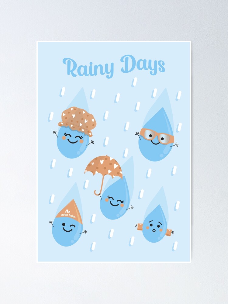 "Rainy Days - Cute Rain Droplets" Poster for Sale by VicEllisArt ...