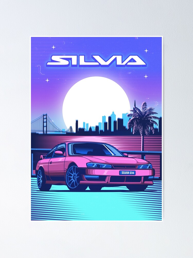 "silvia s14 jdm car synthwave" Poster for Sale by wellyans | Redbubble