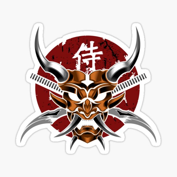 "japanese samurai mask and red sun" Sticker for Sale by bisly | Redbubble