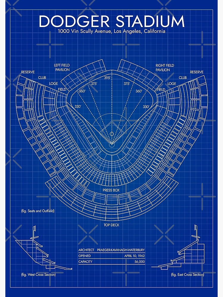 "Dodger Stadium (Blueprint - Vertical)" Poster for Sale by BGALAXY ...