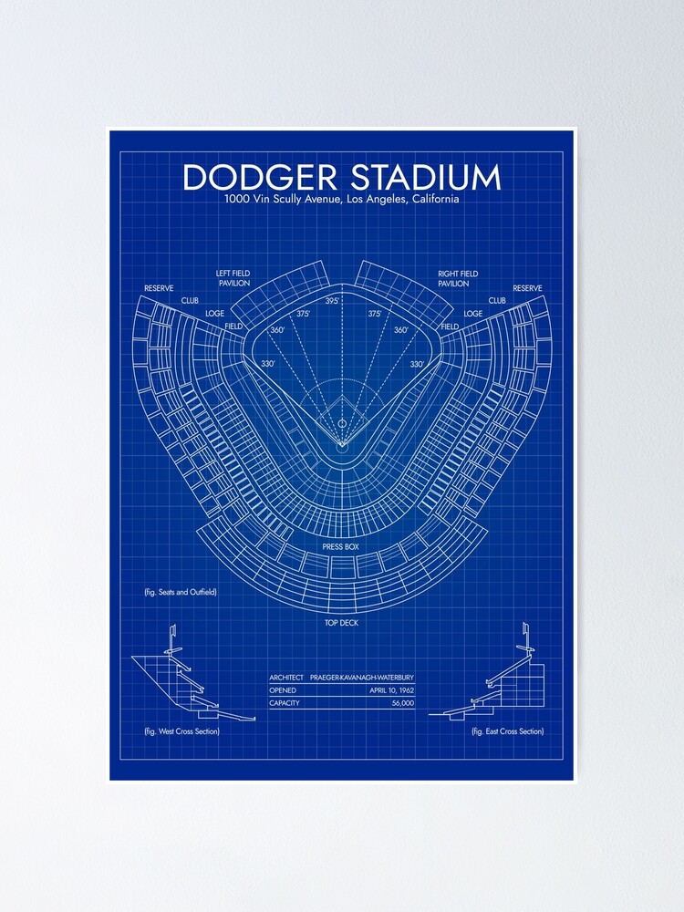 "Dodger Stadium (Blueprint - Vertical)" Poster for Sale by BGALAXY ...