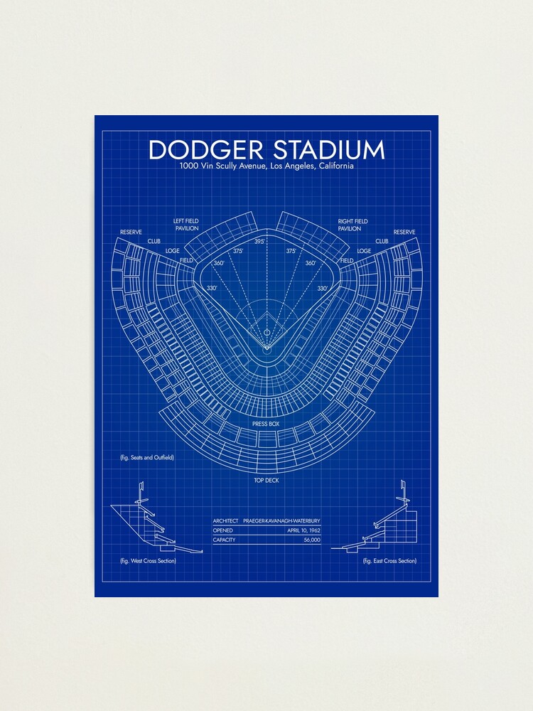 "Dodger Stadium (Blueprint - Vertical)" Photographic Print for Sale by ...