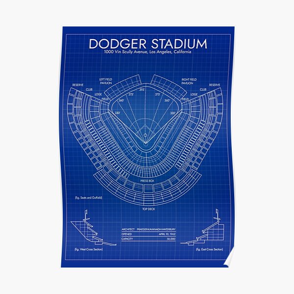 "Dodger Stadium (Blueprint - Vertical)" Poster for Sale by BGALAXY ...