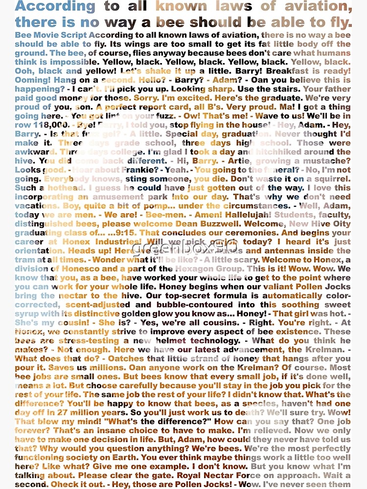 "Bee Movie Script (you can read it: Check Description For Details)" Art ...