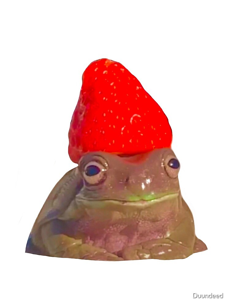 "Frog with strawberry on Head, Cute Realistic Frog with Strawberry ...