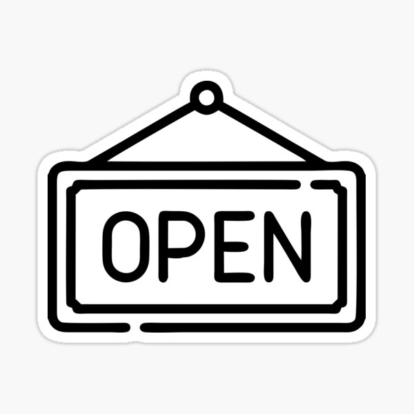 "The Simple Open Sign Stickers Black White Jurig Store" Sticker by ...
