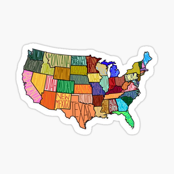 "United States of America Map Sticker" Sticker by smilesthatstick ...