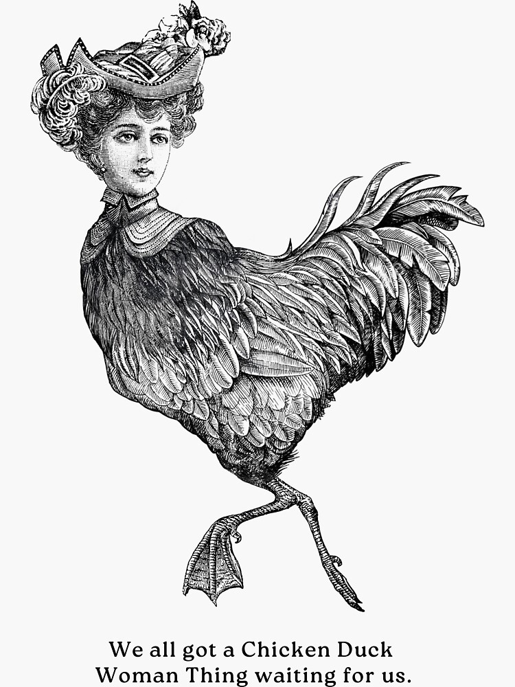 "Chicken Duck Woman Thing (Bushes of Love)" Sticker for Sale by ...