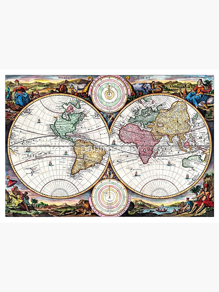 Póster «Mapa del mundo en dos hemisferios - 1730» de paulrommer | Redbubble