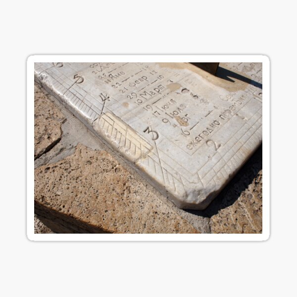 "Detail of ancient stone dial sundial closeup" Sticker by vladromensky ...