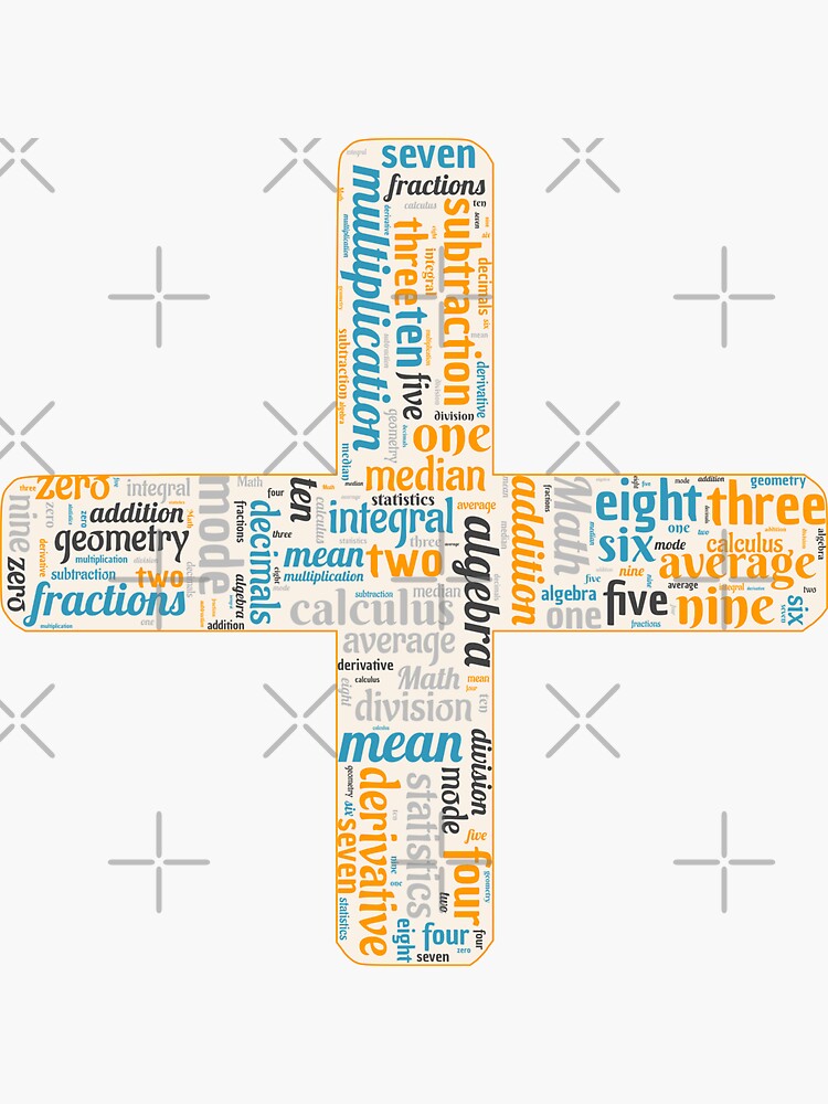 "Math Word Cloud (Addition Sign)" Sticker for Sale by Obitez | Redbubble