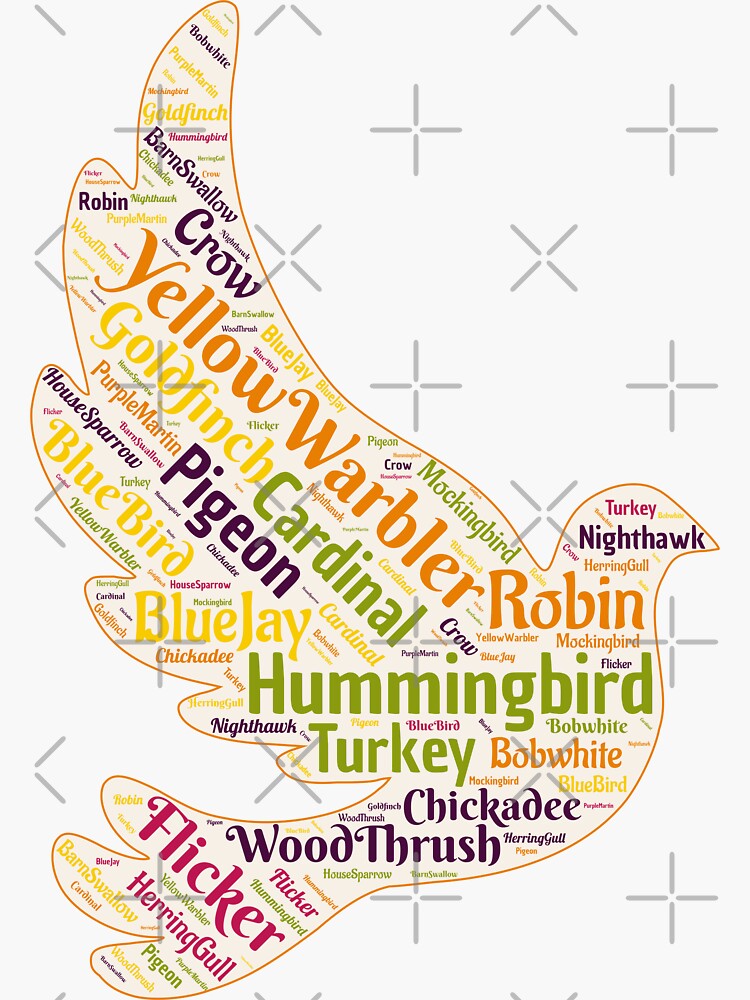 "Birds Word Cloud (Dove Shape)" Sticker for Sale by Obitez | Redbubble
