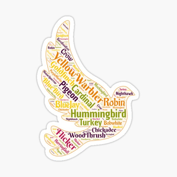 "Birds Word Cloud (Dove Shape)" Sticker for Sale by Obitez | Redbubble
