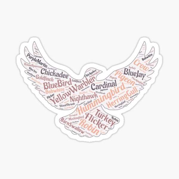 "Birds Word Cloud (Dove Shape)" Sticker for Sale by Obitez | Redbubble
