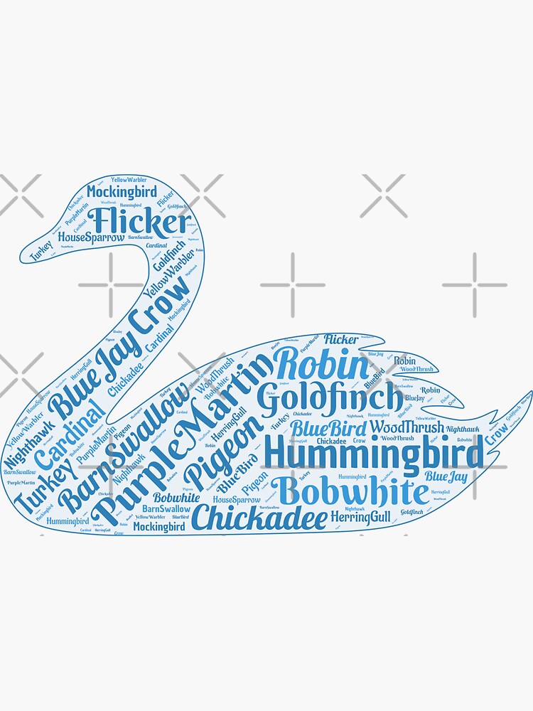 "Birds Word Cloud (Swan Shape)" Sticker for Sale by Obitez | Redbubble