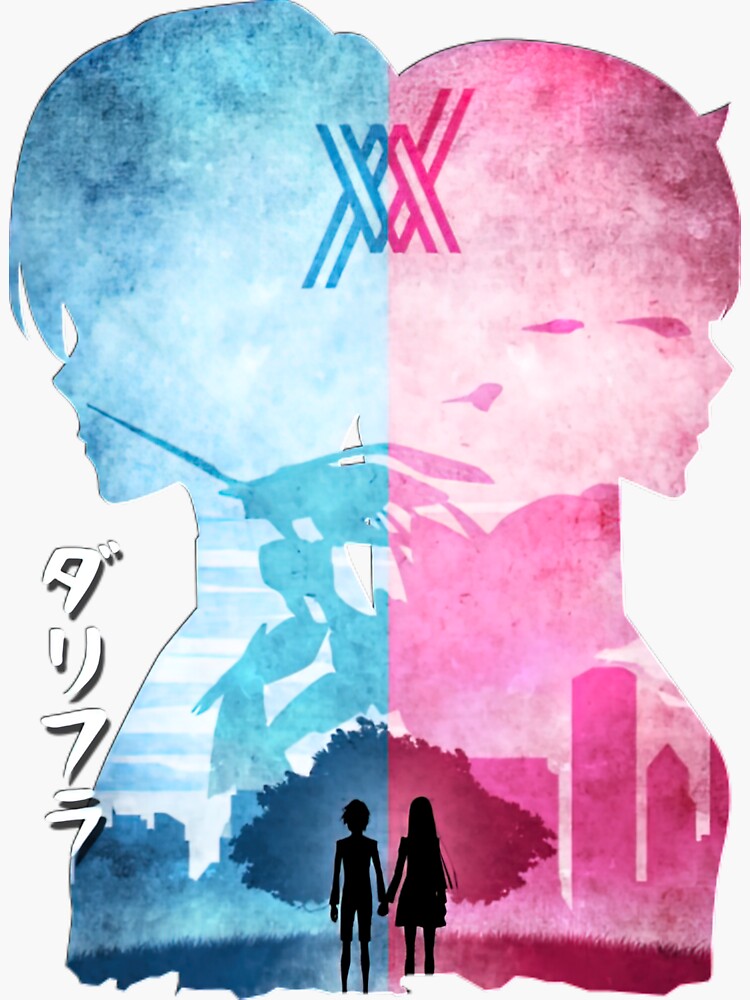 "Darling In The Franxx Minimalist Silhouette Hiro & Zero Two" Sticker ...