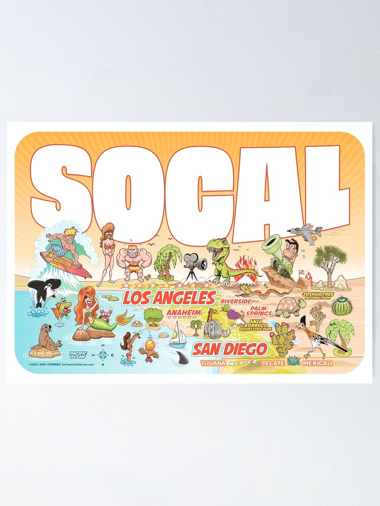 "Sunny SoCal Cartoon" Poster for Sale by Lines | Redbubble