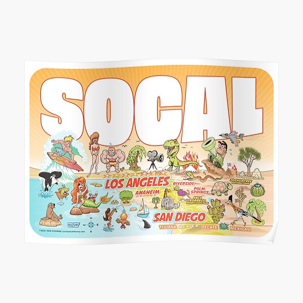 "Sunny SoCal Cartoon" Poster for Sale by Lines | Redbubble