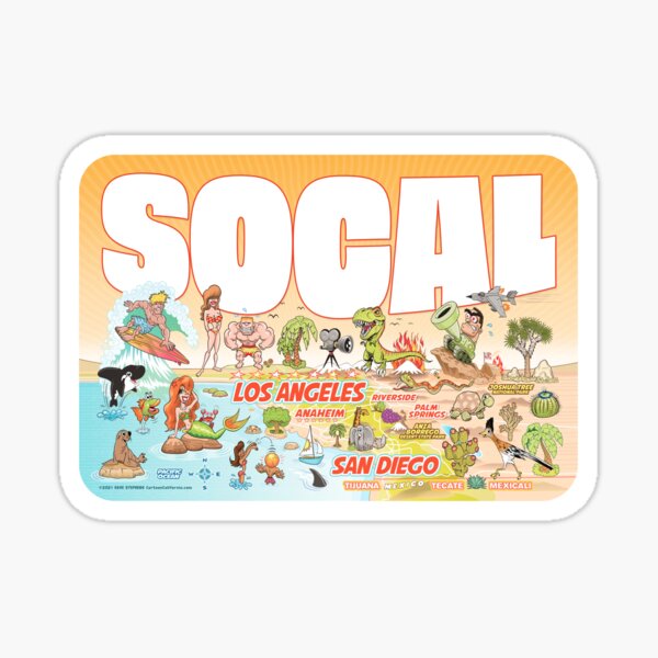 "Sunny SoCal Cartoon" Sticker for Sale by Lines | Redbubble