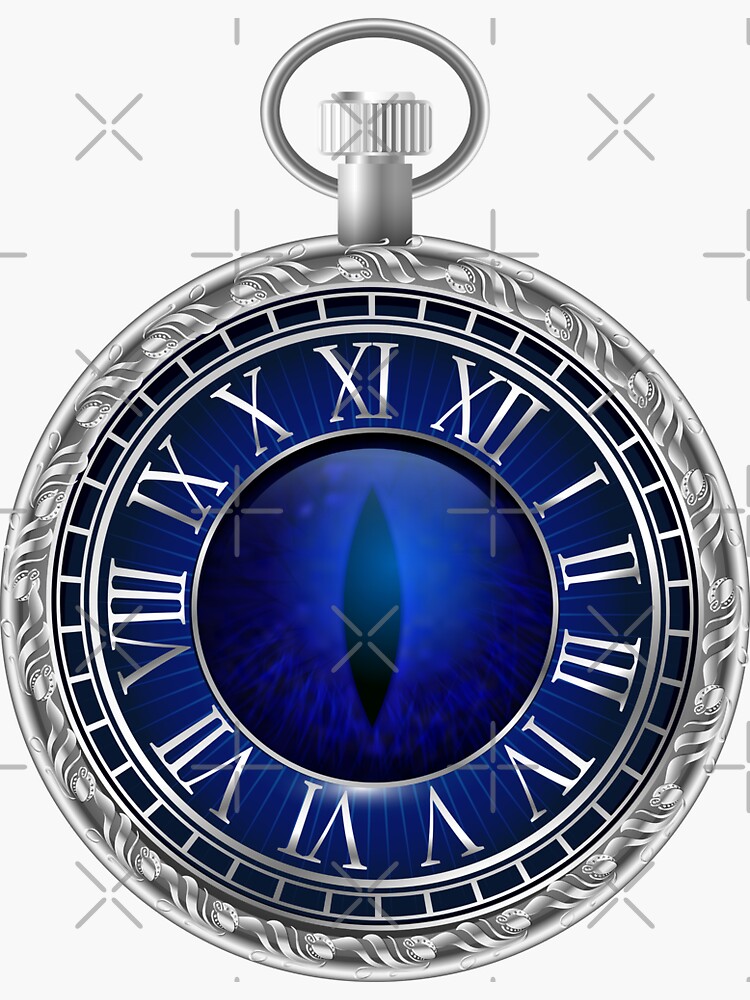 "Enchanted pocket watch made of silver with a blue dragon eye." Sticker ...