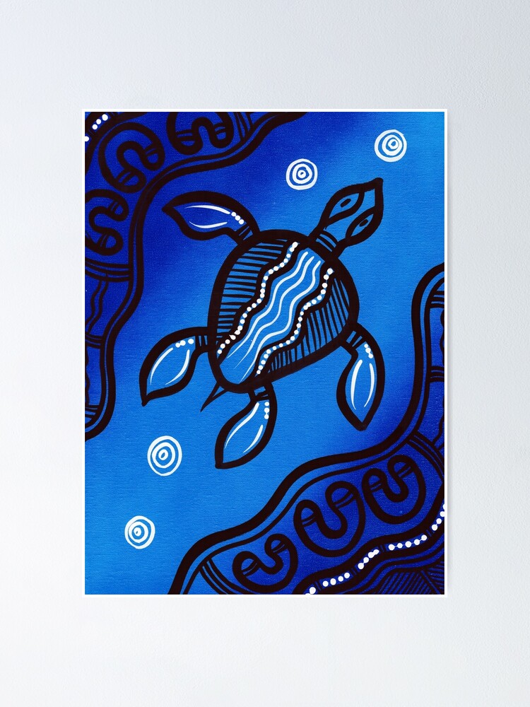 "Authentic Aboriginal Art - Turtle (Blue)" Poster for Sale by ...