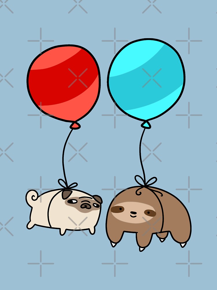 "Balloon Sloth and Pug" T-shirt for Sale by SaradaBoru | Redbubble ...