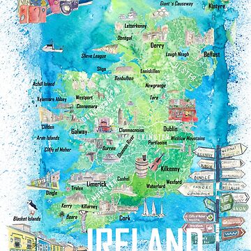 "Ireland Illustrated Travel Map with Tourist Highlights - Signpost ...