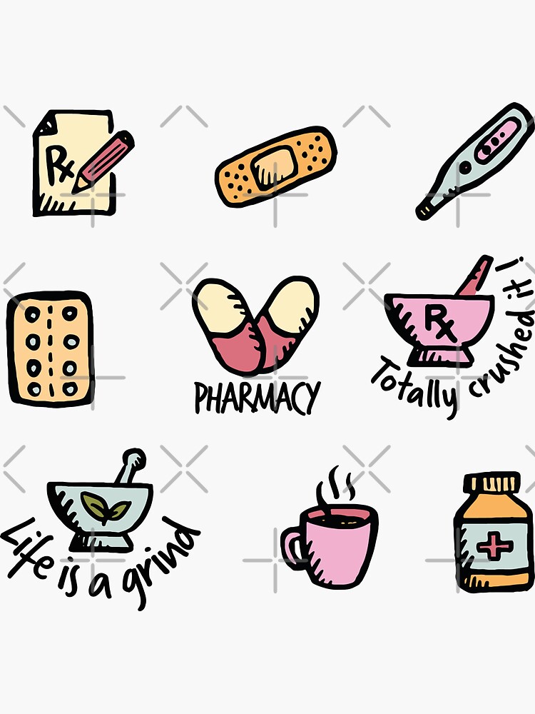 "Pharmacy doodles sticker pack" Sticker for Sale by Eenig | Redbubble