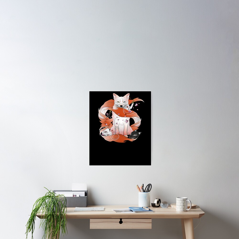 "Kitsune Japanese Kami Inari Nine-Tailed Fox Fox Spirit Yokai" Poster ...