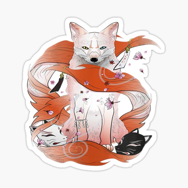 "Kitsune Japanese Kami Inari Nine-Tailed Fox Fox Spirit Yokai" Sticker ...