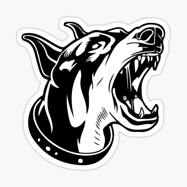 "Doberman Pinscher Biting" Sticker by jaxsvinyl | Redbubble