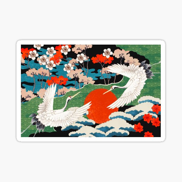 "Vintage Japanese Crane Pattern- Obey yourself now" Sticker for Sale by ...