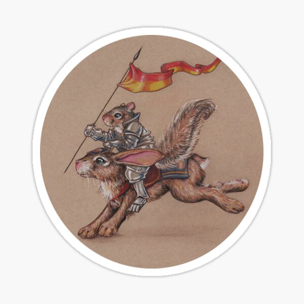 "Squirrel in Shining Armor with trusted Bunny Steed Sticker" Sticker ...