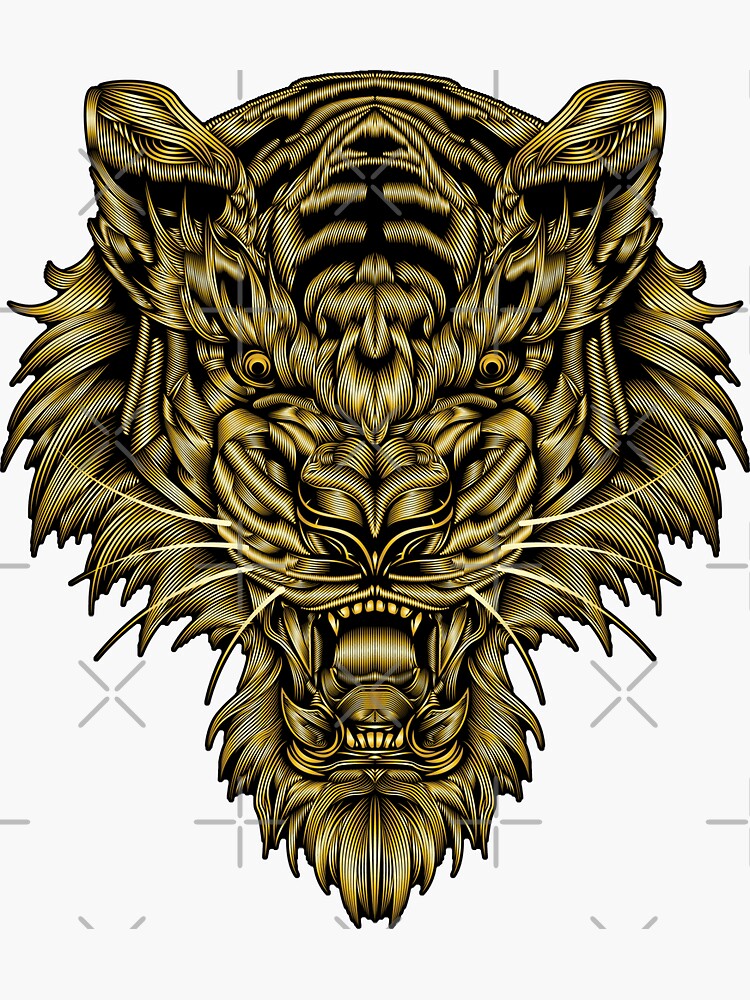 "Metallic Gold Tiger Head" Sticker for Sale by hockeng | Redbubble