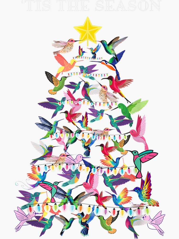 Pegatina «Es la temporada festivos del árbol de Navidad del colibrí ...